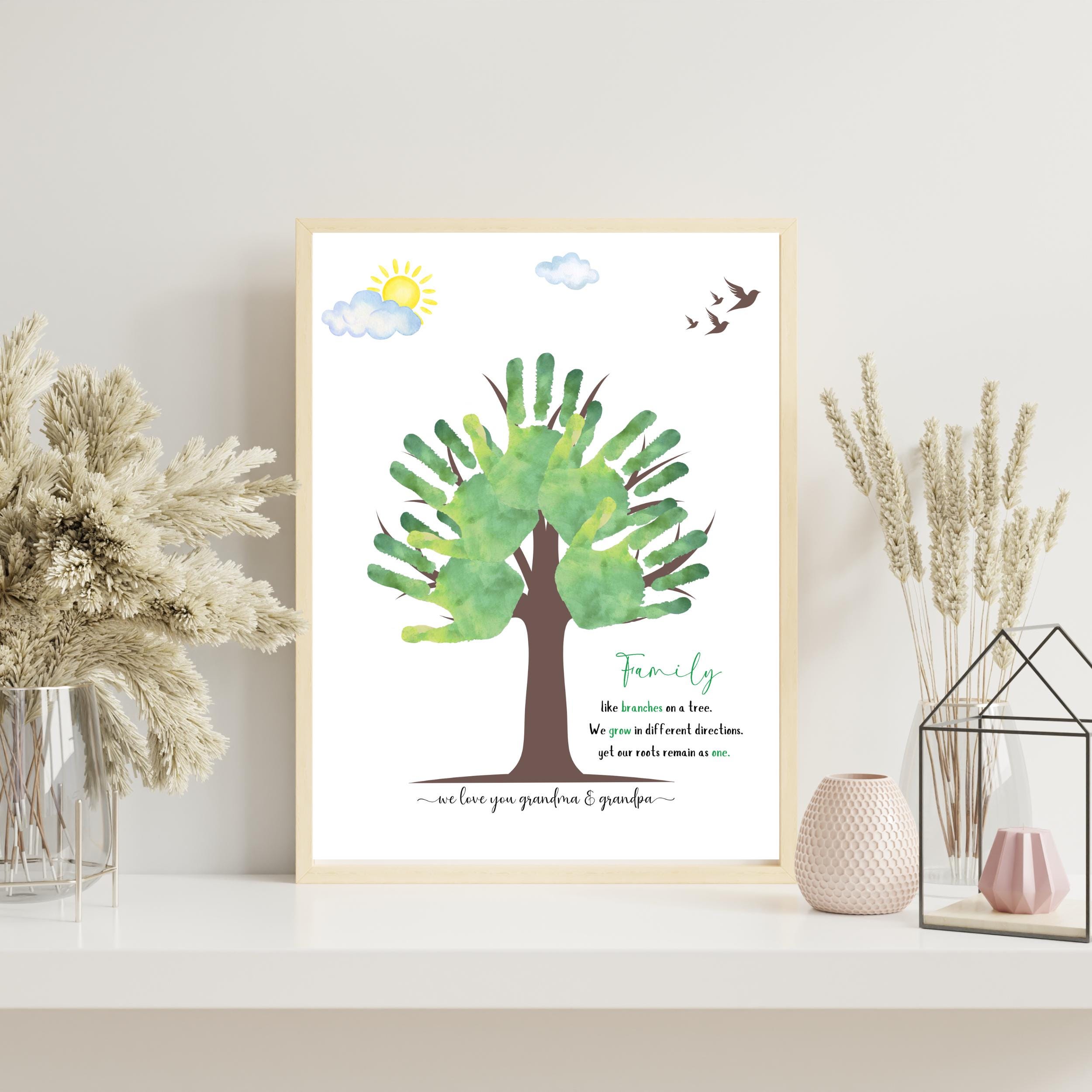 Grandparent Gifts Hand Print Tree Art, Personalized Family Tree Trunk ...