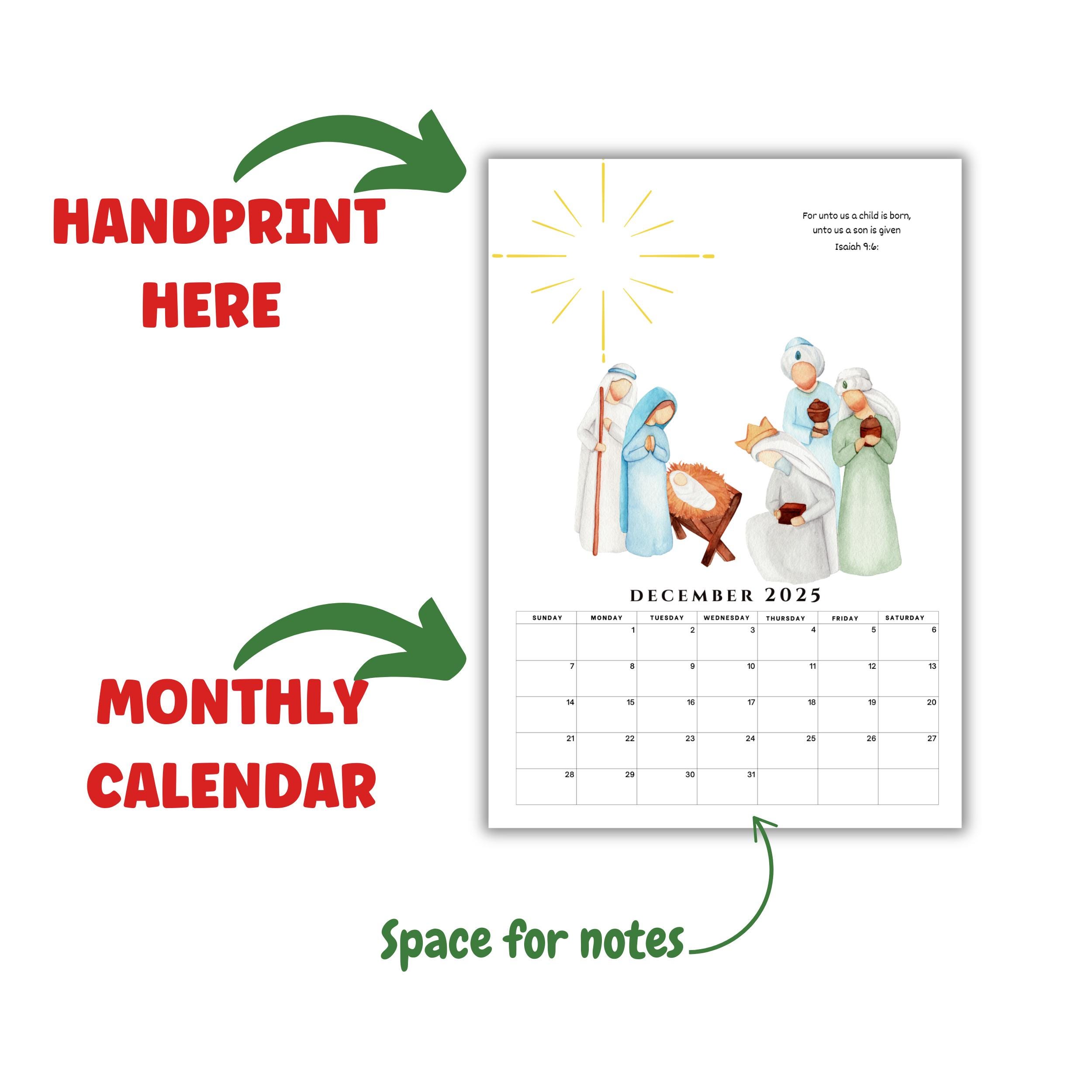 2025 Printable DIY Handprint Calendar, Craft Art Bundle for Kids Baby ...