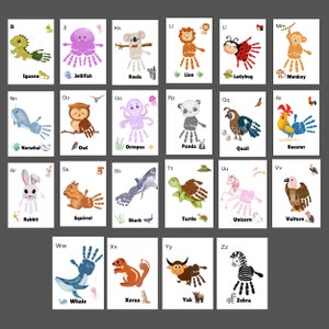 Animal Book Alphabet Handprint Art DIY Keepsake, ABC Footprint Craft ...