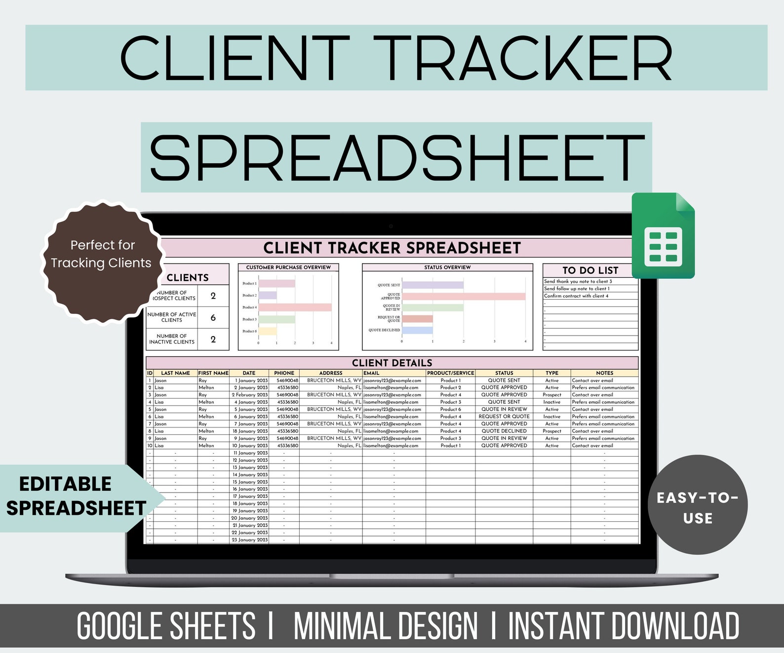 Client Tracker Spreadsheet for Google Sheets Client - Etsy