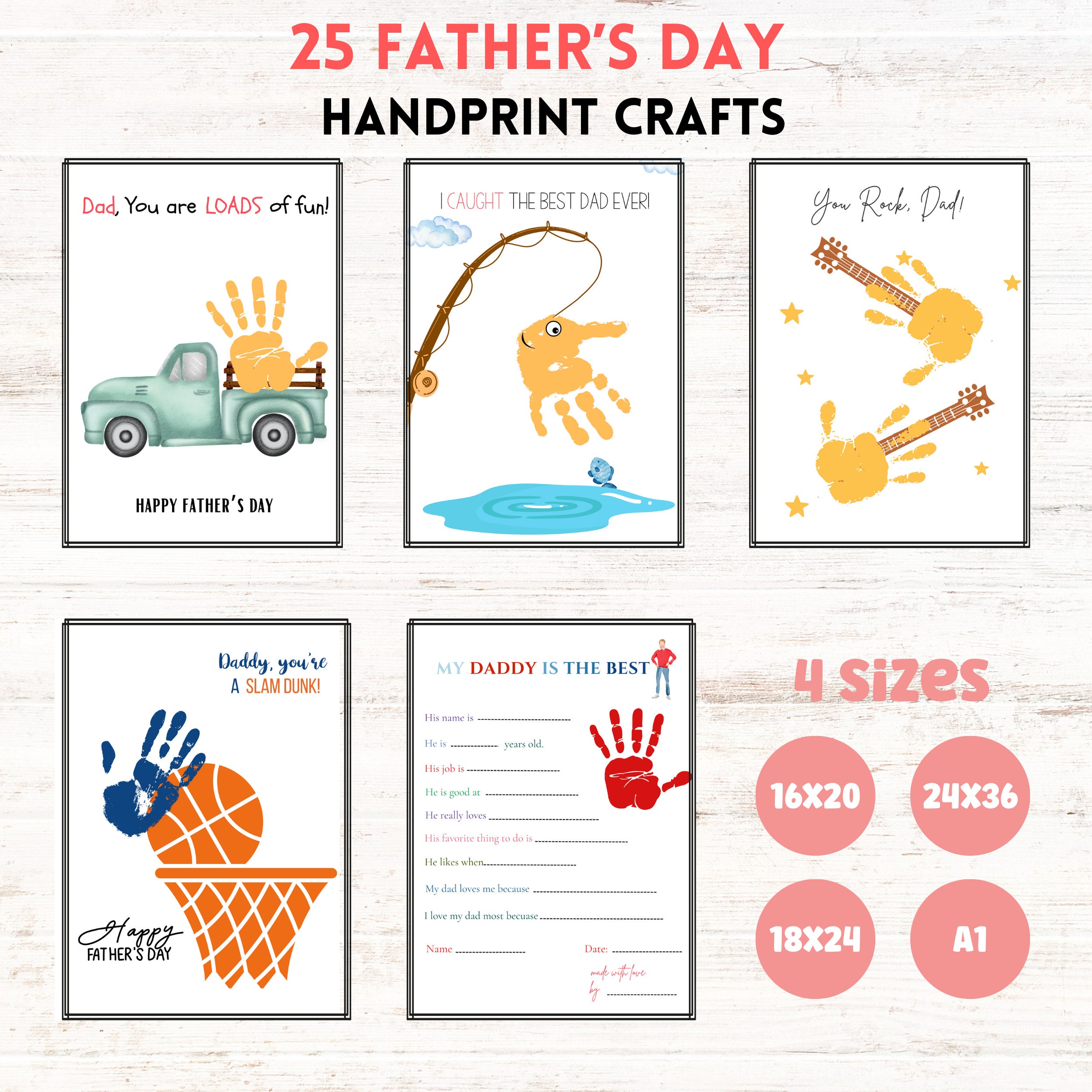 Father's Day Handprint Art Printable Bundle- DIY Personalized Keepsake ...