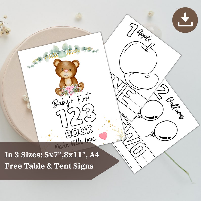 Babys First 123 Coloring Book, Baby Shower Coloring Pages, Printable ...