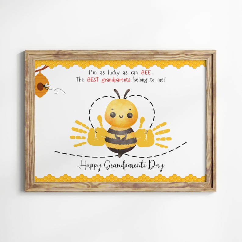 Bee Grandparents Day Card: Handprint Footprint Art Keepsake (printable ...