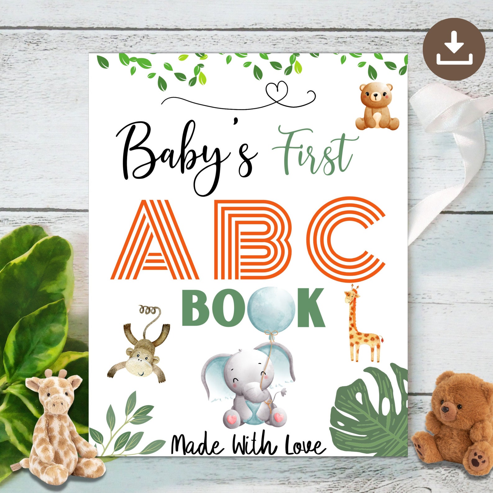 Baby Shower ABC Book, ABC Baby Game, Safari Baby Shower, Baby ABC Game ...