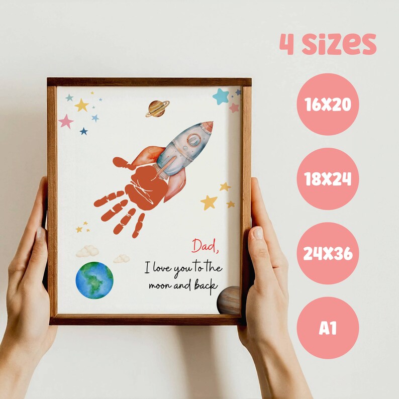 Fathers Day Handprint Craft, Printable Moon & Rocket Art, DIY Preschool ...