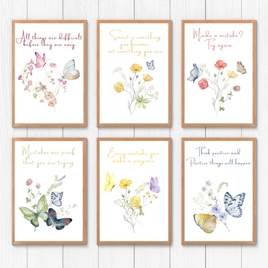 Growth Mindset Printable Posters Set of 6 - Watercolor Butterfly ...