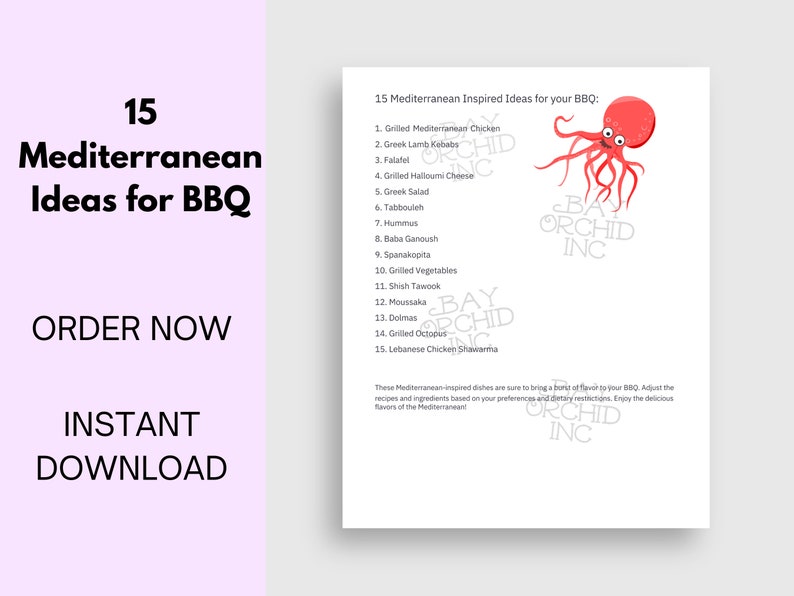 BBQ MEDITERRANEAN PRINTABLE, Bbq Recipe Prepping Checklist Download ...
