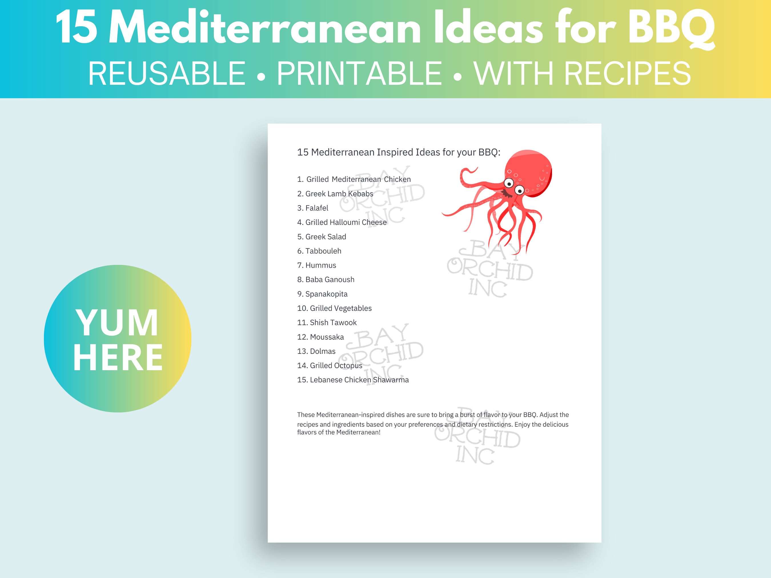 BBQ MEDITERRANEAN PRINTABLE, Bbq Recipe Prepping Checklist Download ...