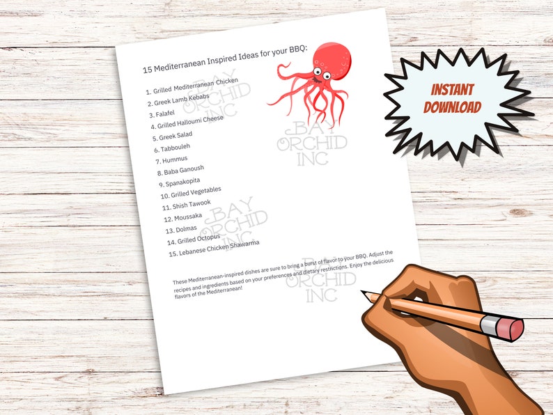 BBQ MEDITERRANEAN PRINTABLE, Bbq Recipe Prepping Checklist Download ...