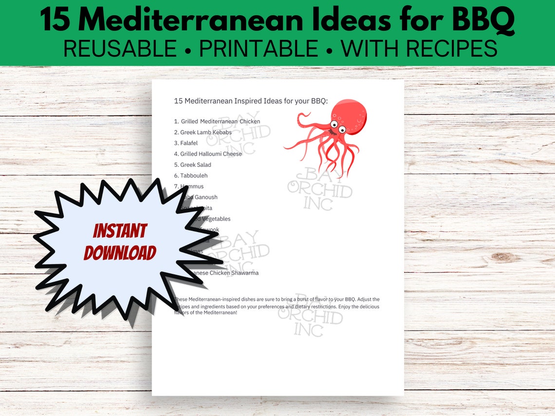 BBQ MEDITERRANEAN PRINTABLE, Bbq Recipe Prepping Checklist Download ...