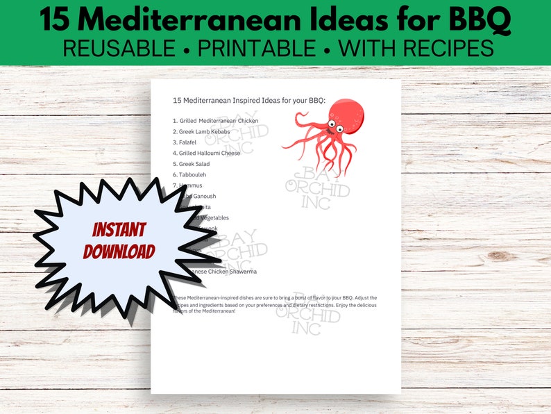 BBQ MEDITERRANEAN PRINTABLE, Bbq Recipe Prepping Checklist Download ...