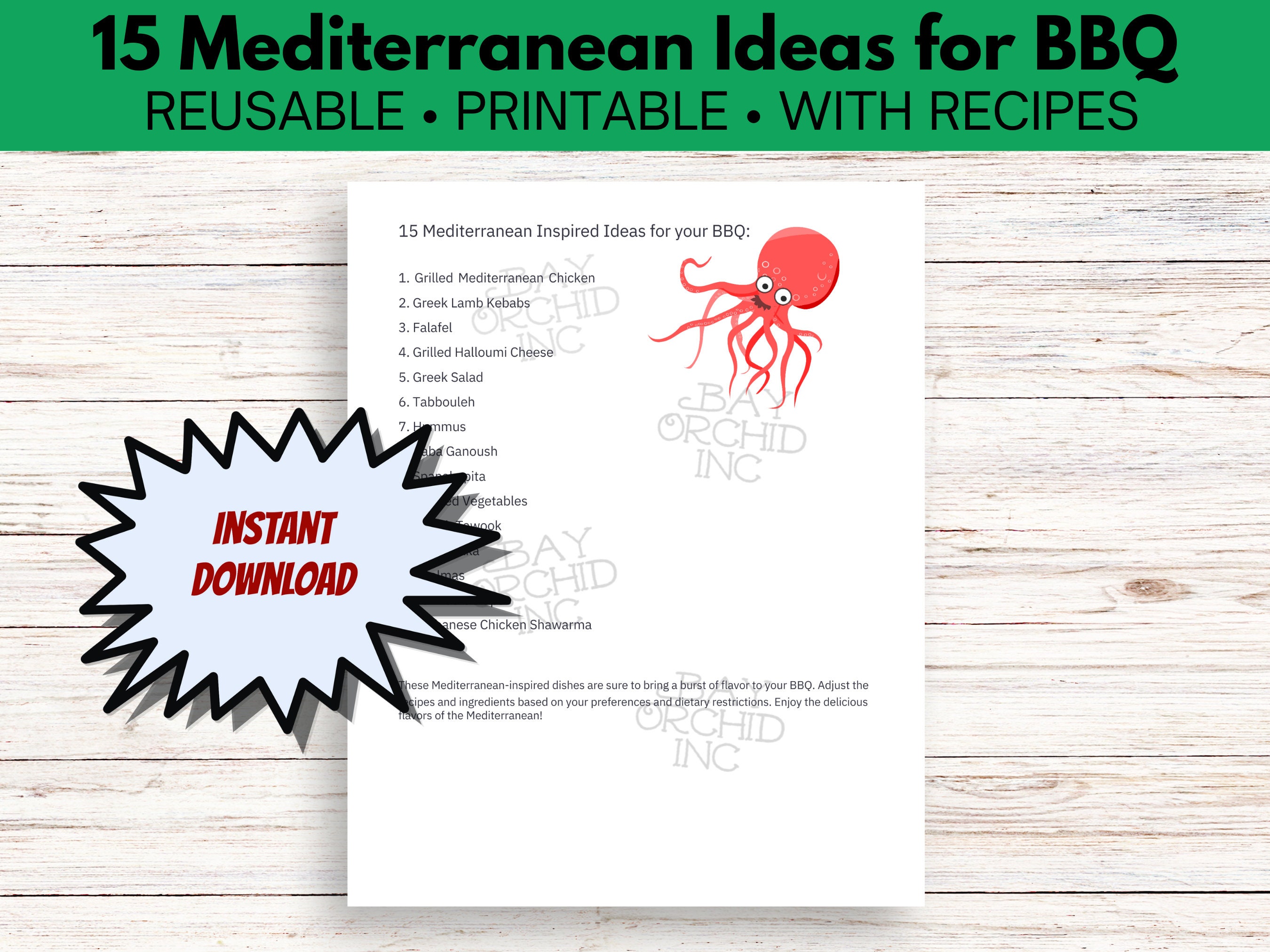 BBQ MEDITERRANEAN PRINTABLE, Bbq Recipe Prepping Checklist Download ...