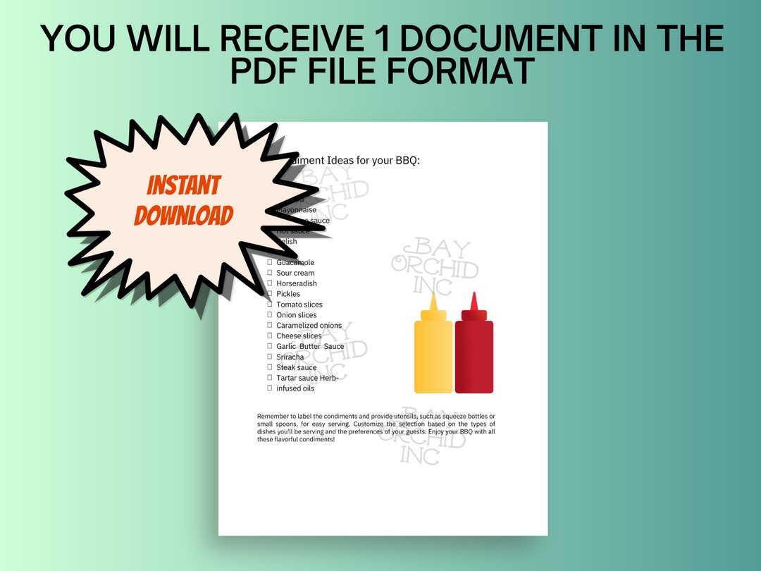 BBQ CONDIMENTS PRINTABLE Bbq Elements Prepping Checklist - Etsy