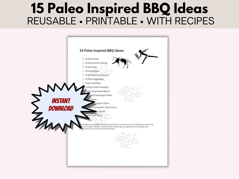 BBQ PALEO PRINTABLE, Bbq Elements Prepping Checklist Download, Barbecue ...