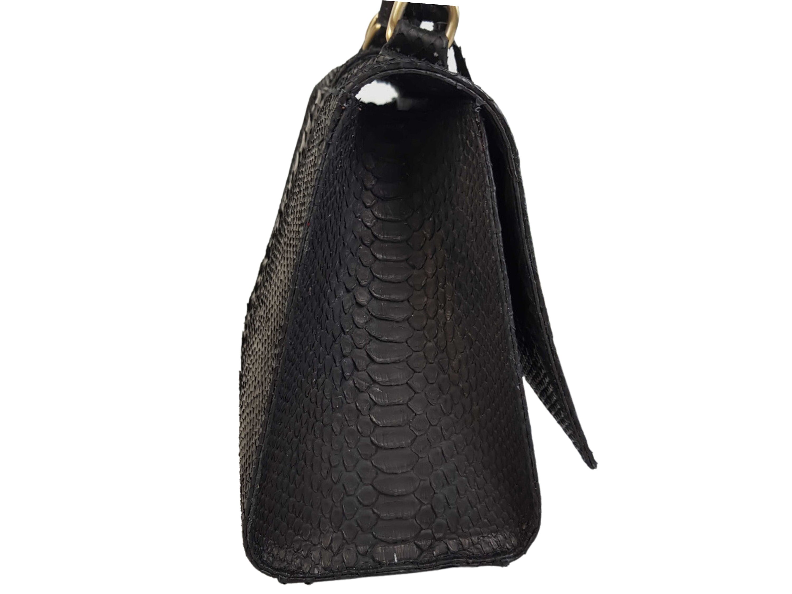 Handmade Triangle Flap Python Bag, Snakeskin Designer Handbag, Women's ...