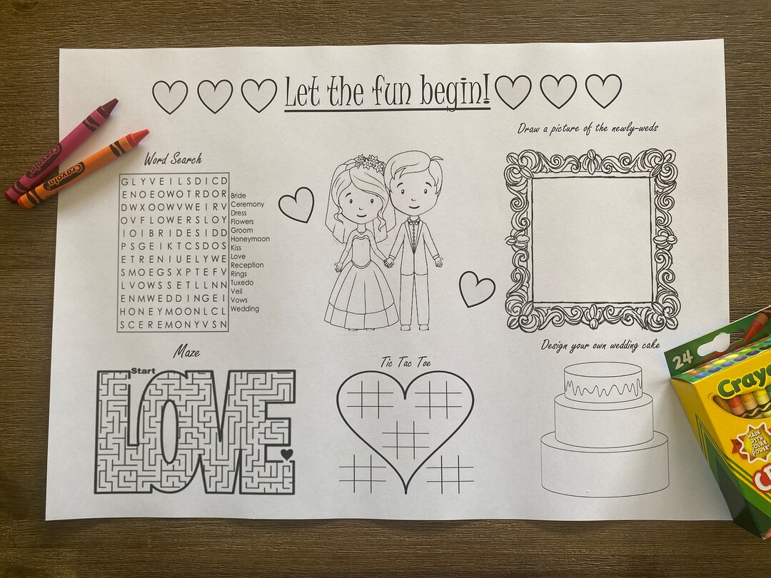Printable Bride and Groom Wedding Placemat, Childrens Coloring Table ...
