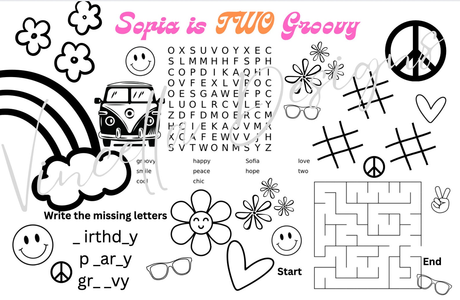 Groovy Party Coloring Page Personalized Groovy Coloring - Etsy