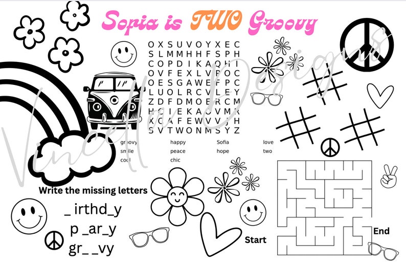 Groovy Party Coloring Page Personalized Groovy Coloring - Etsy