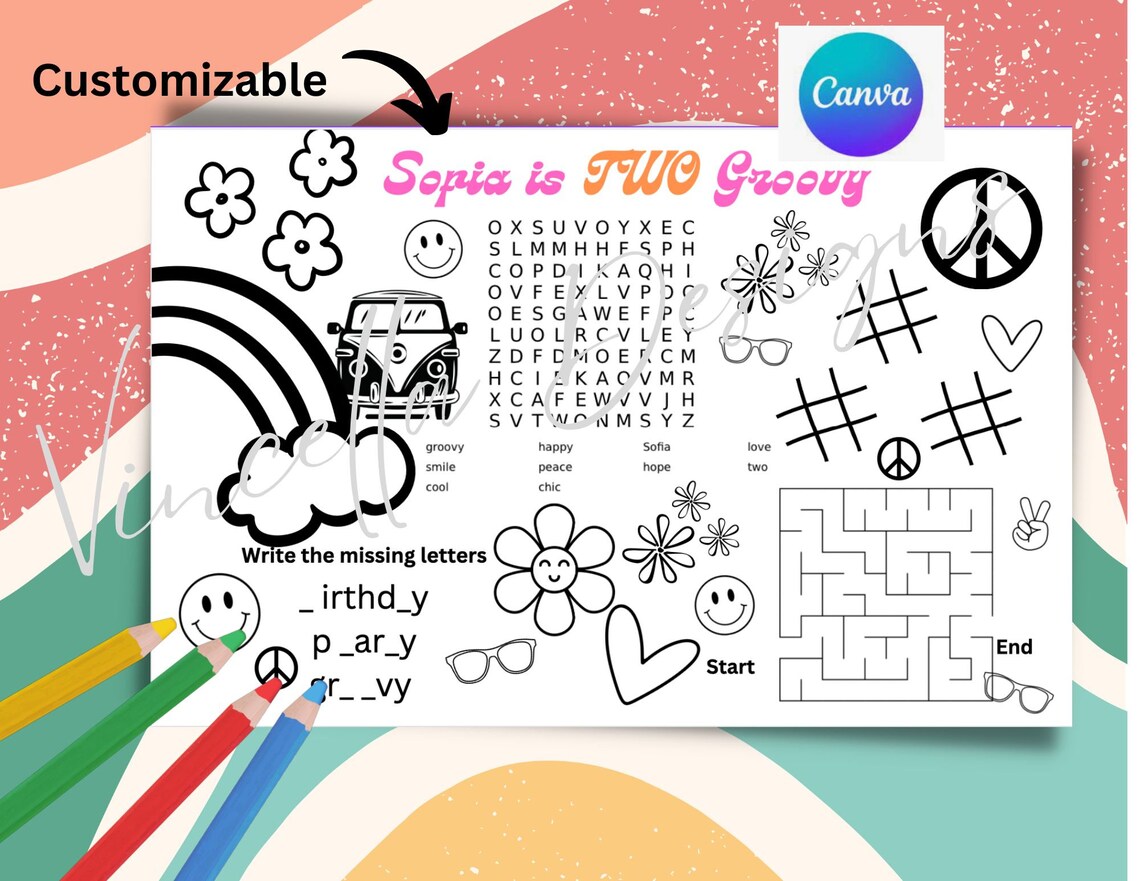 Groovy Party Coloring Page Personalized Groovy Coloring - Etsy