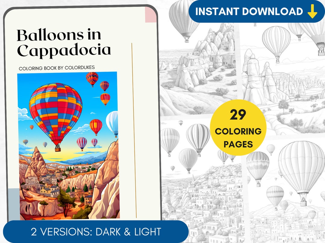 29 Coloring Pages, Balloons Coloring Book Summer Grayscale Coloring ...