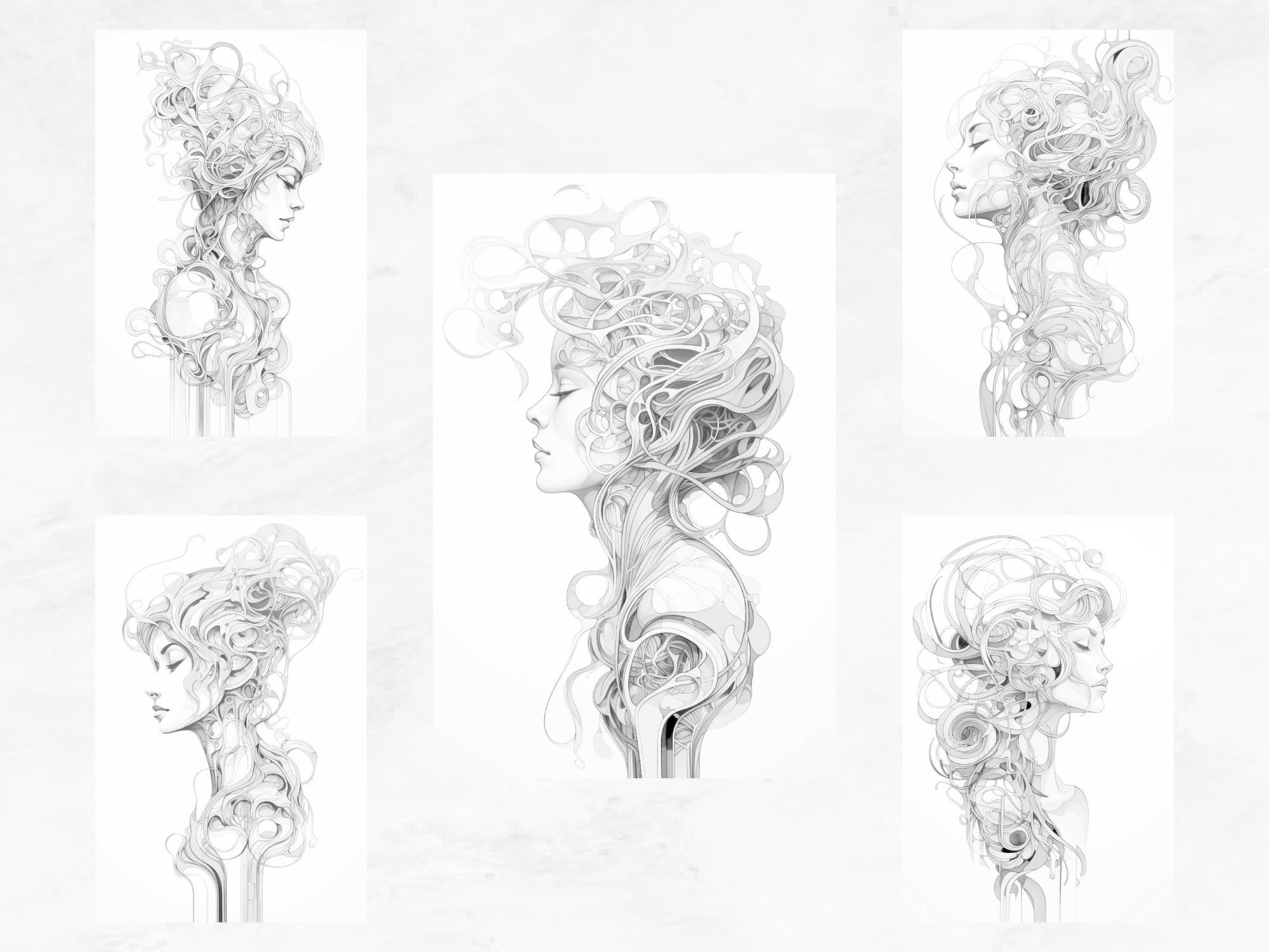 25 Abstract Coloring Pages Woman Portraits Grayscale Adult Coloring ...