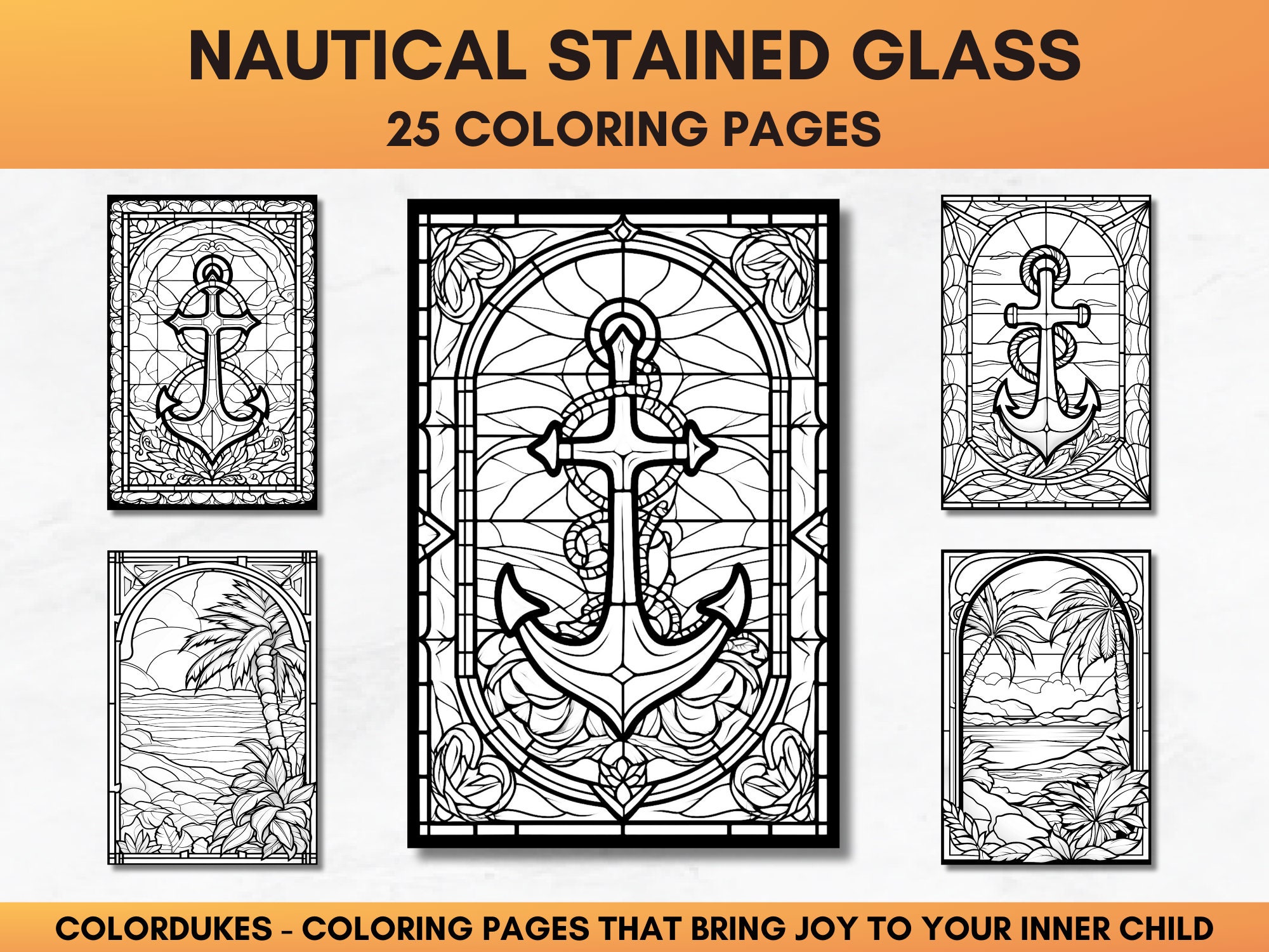 25 Nautical Coloring Pages Stained Glass Ocean and Sea - Etsy