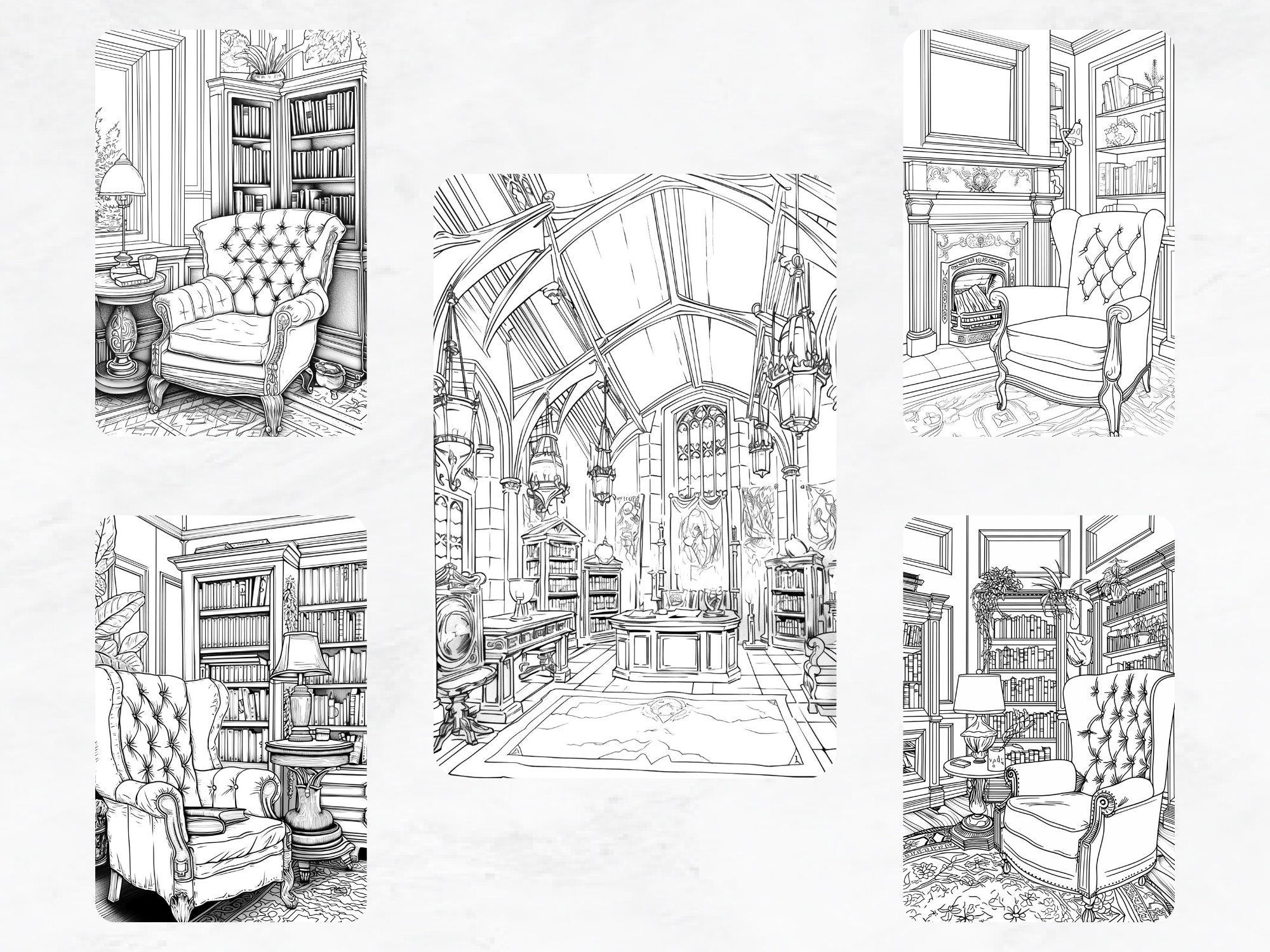 25 Coloring Pages Cozy Libraries Adult Coloring Book - Etsy Australia