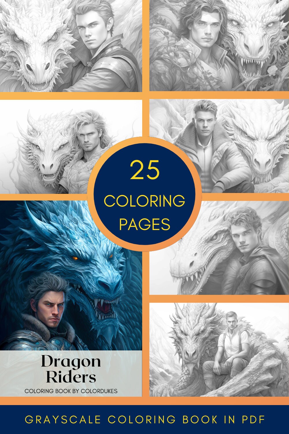 Dragon Riders Coloring Pages in Grayscale, Warrior Coloring Book for ...