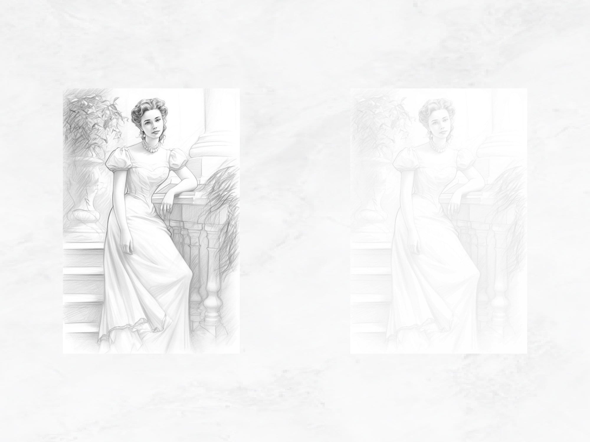 4 Coloring Pages Regency Dress Grayscale Adult Coloring Pages - Etsy