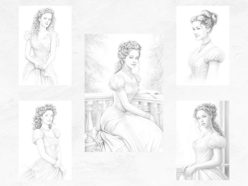 23 Southern Belle Coloring Pages, Princess Dresses Grayscale Adult ...