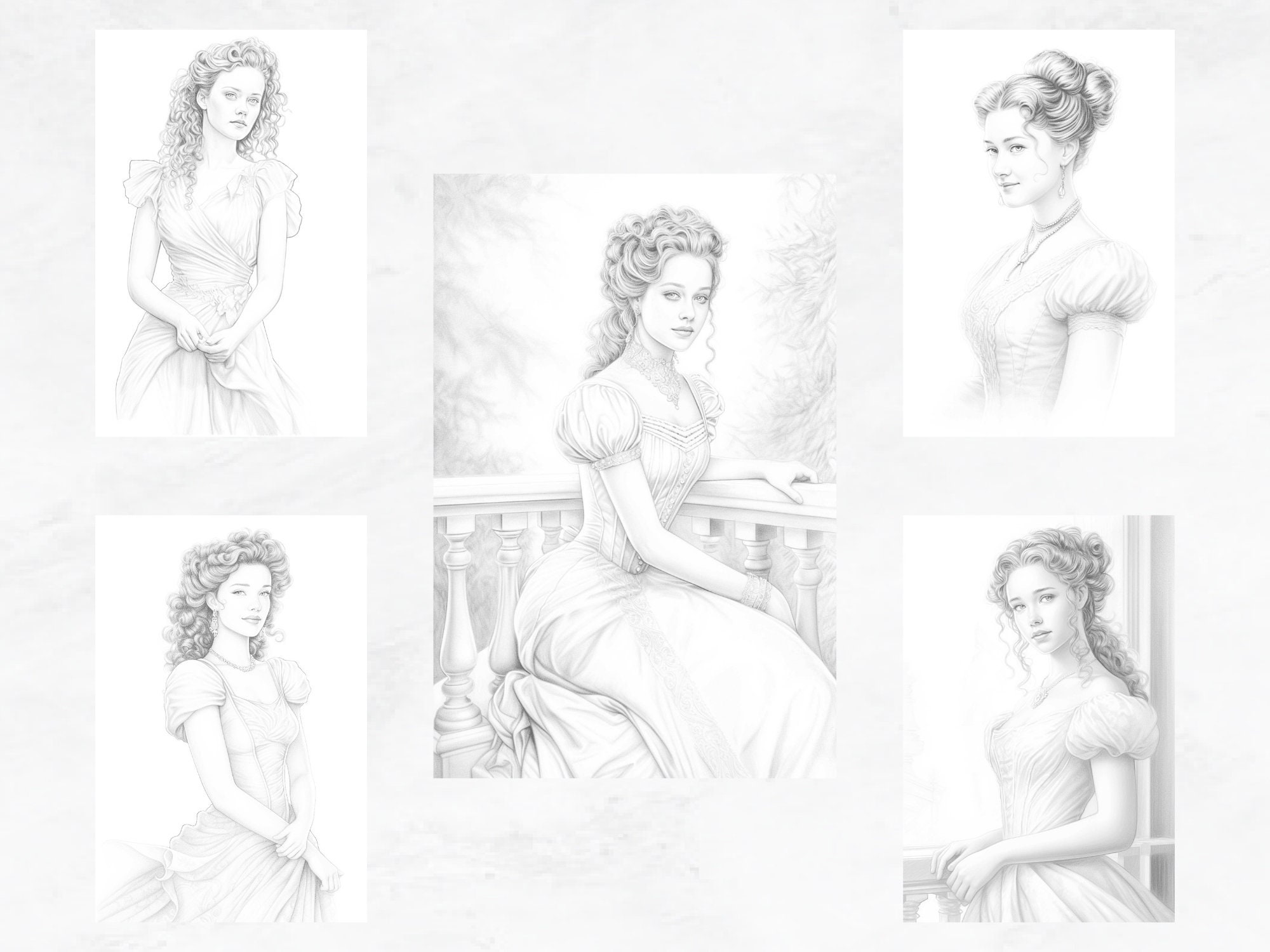 23 Southern Belle Coloring Pages, Princess Dresses Grayscale Adult ...
