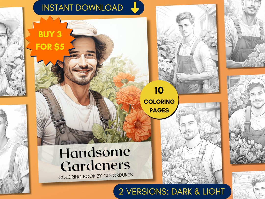 Man Portraits Coloring Pages for Adults, Handsome Gardeners Coloring ...
