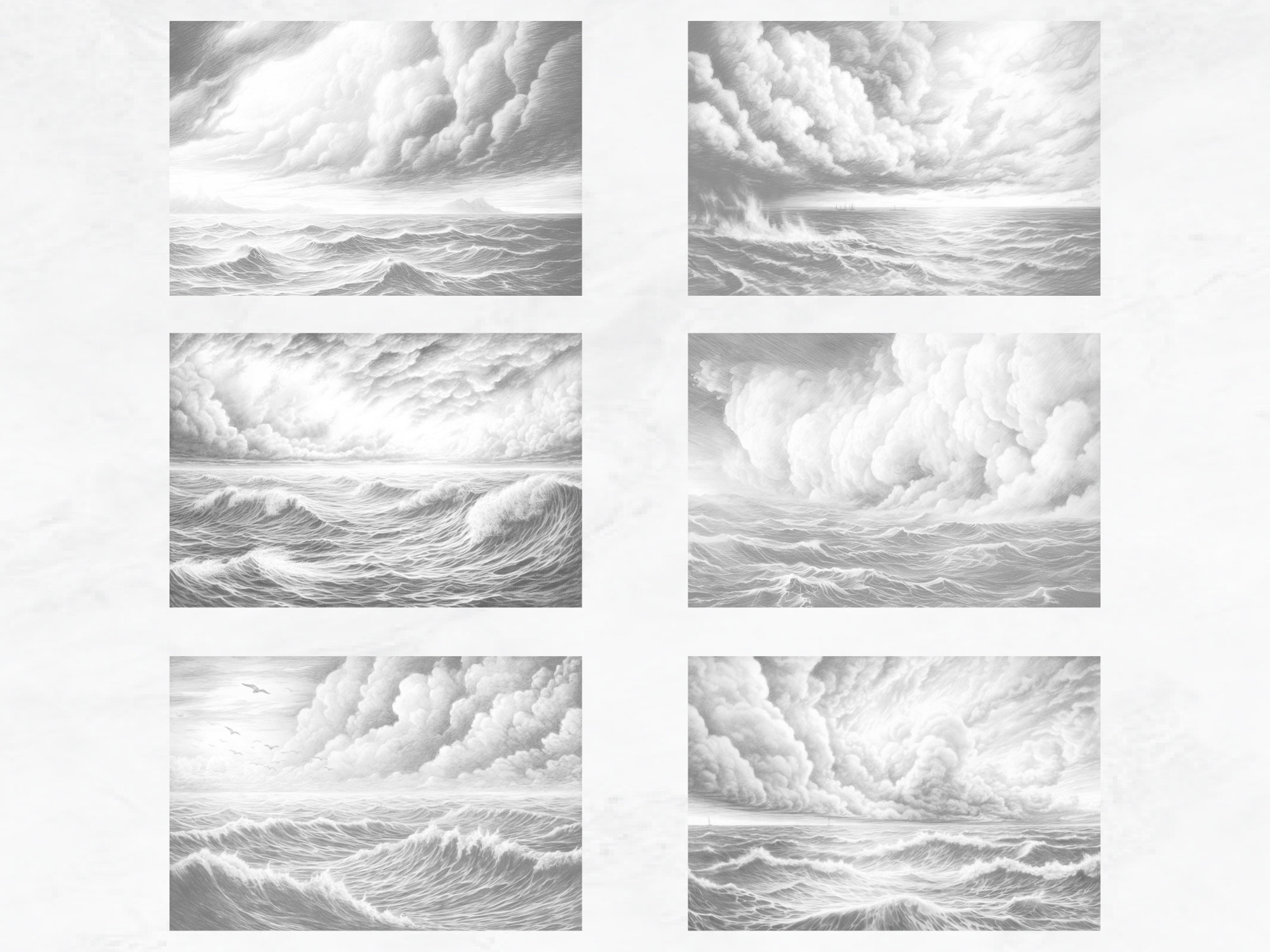 10 Coloring Pages, Storm at Sea Grayscale Adult Coloring Book Ocean ...