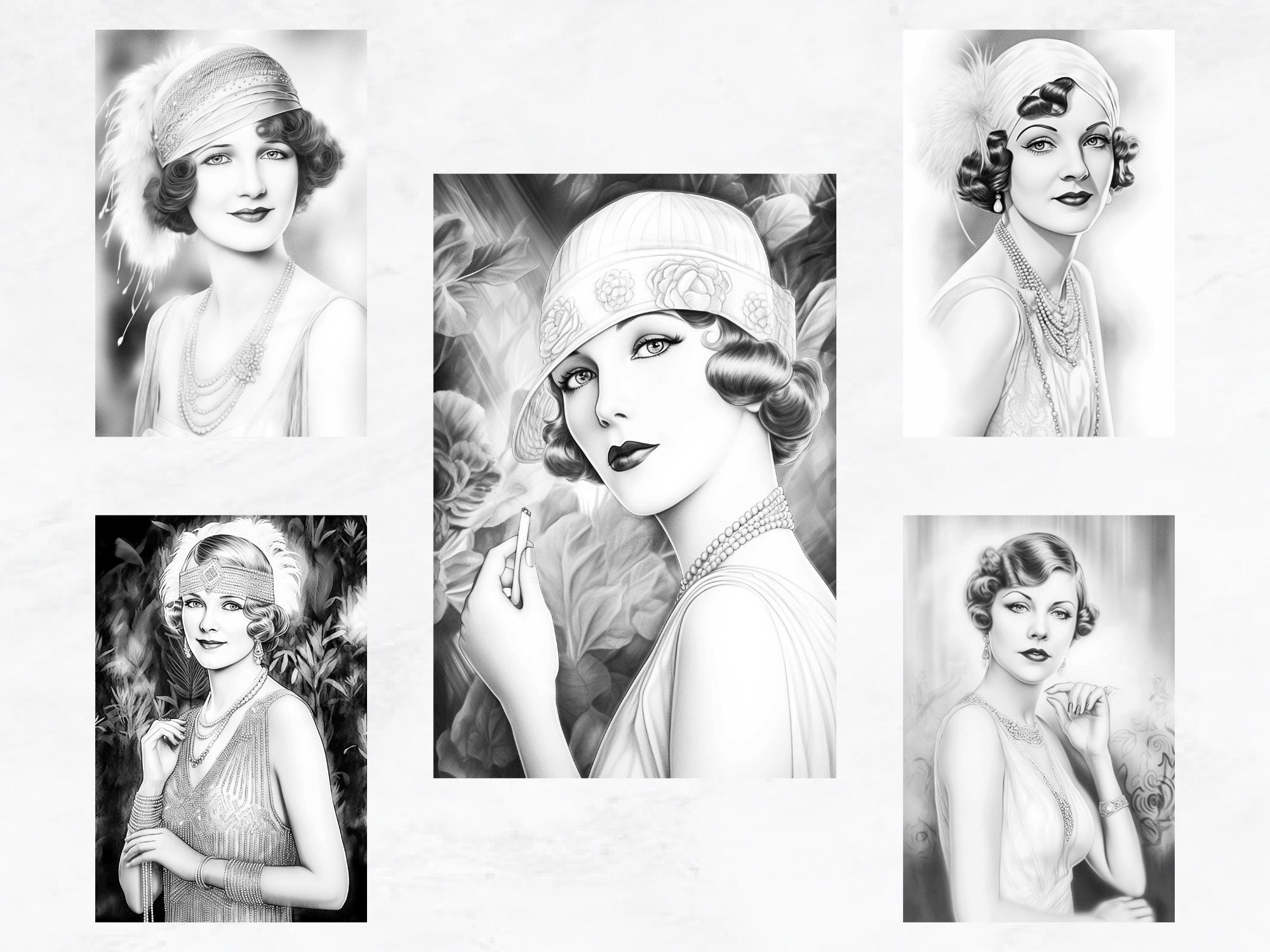 26 Coloring Pages, Party With the Great Gatsby Grayscale Adult Coloring ...