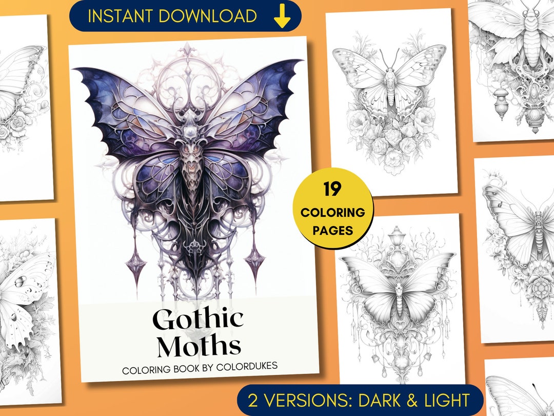 19 Gothic Moths Coloring Pages Grayscale Halloween Coloring - Etsy