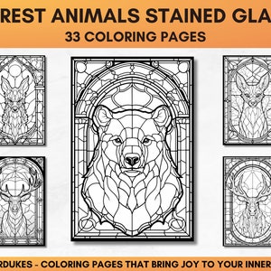 33 Stained Glass Coloring Pages of Forest Animals, Not Grayscale Adult ...