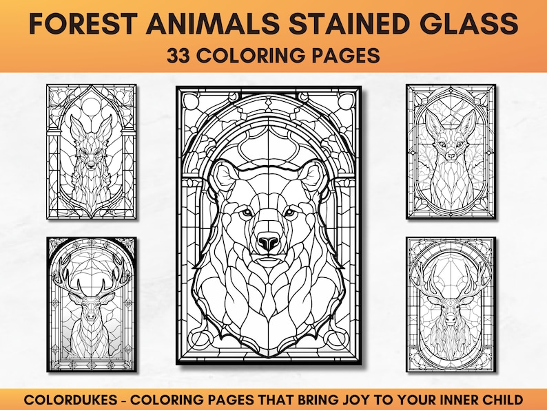 33 Stained Glass Coloring Pages of Forest Animals, Not Grayscale Adult ...