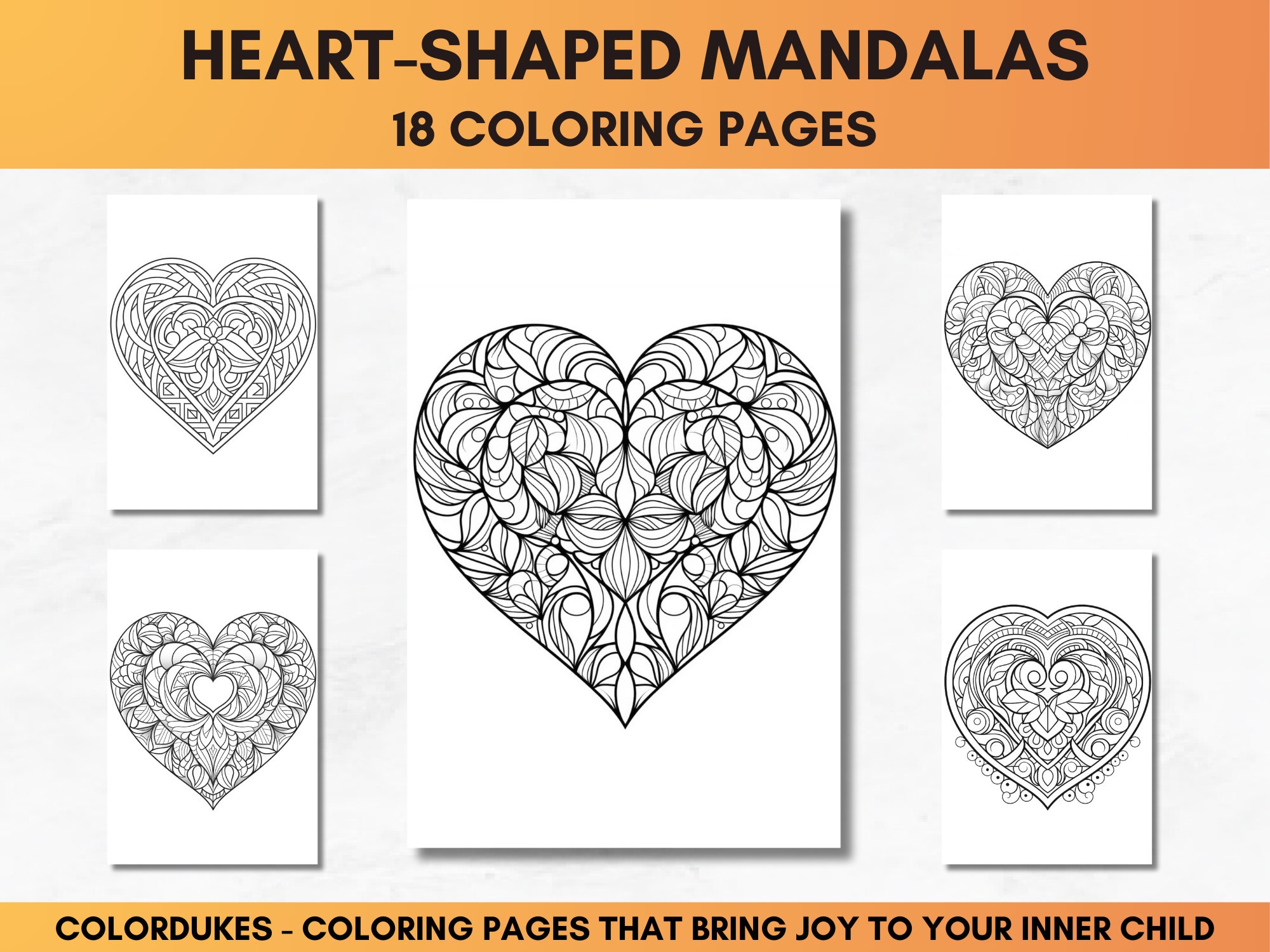 Mandala Hearts Coloring Pages, Valentines Day Adult Coloring Book, Love ...