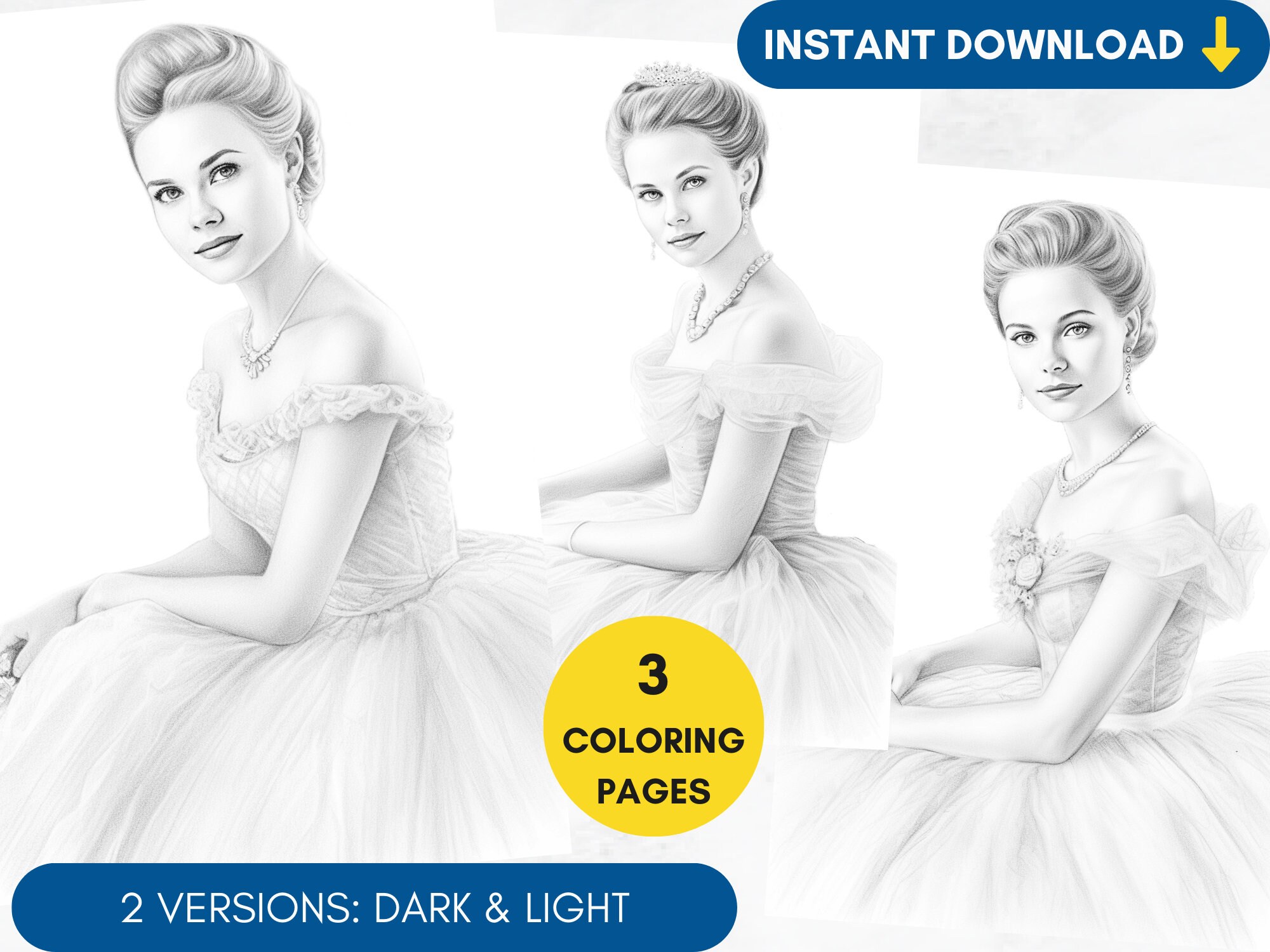 3 Southern Belle Coloring Pages for Adults Grayscale Coloring - Etsy