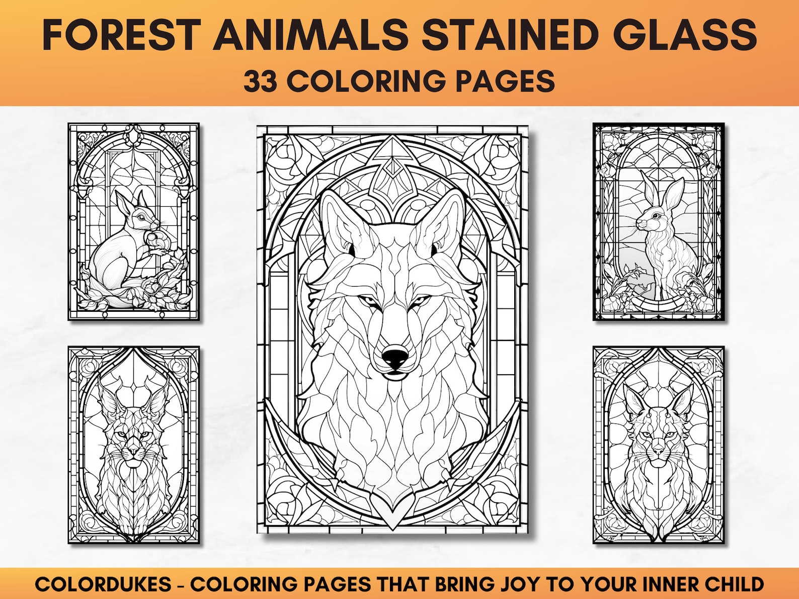 33 Stained Glass Coloring Pages of Forest Animals, Not Grayscale Adult ...