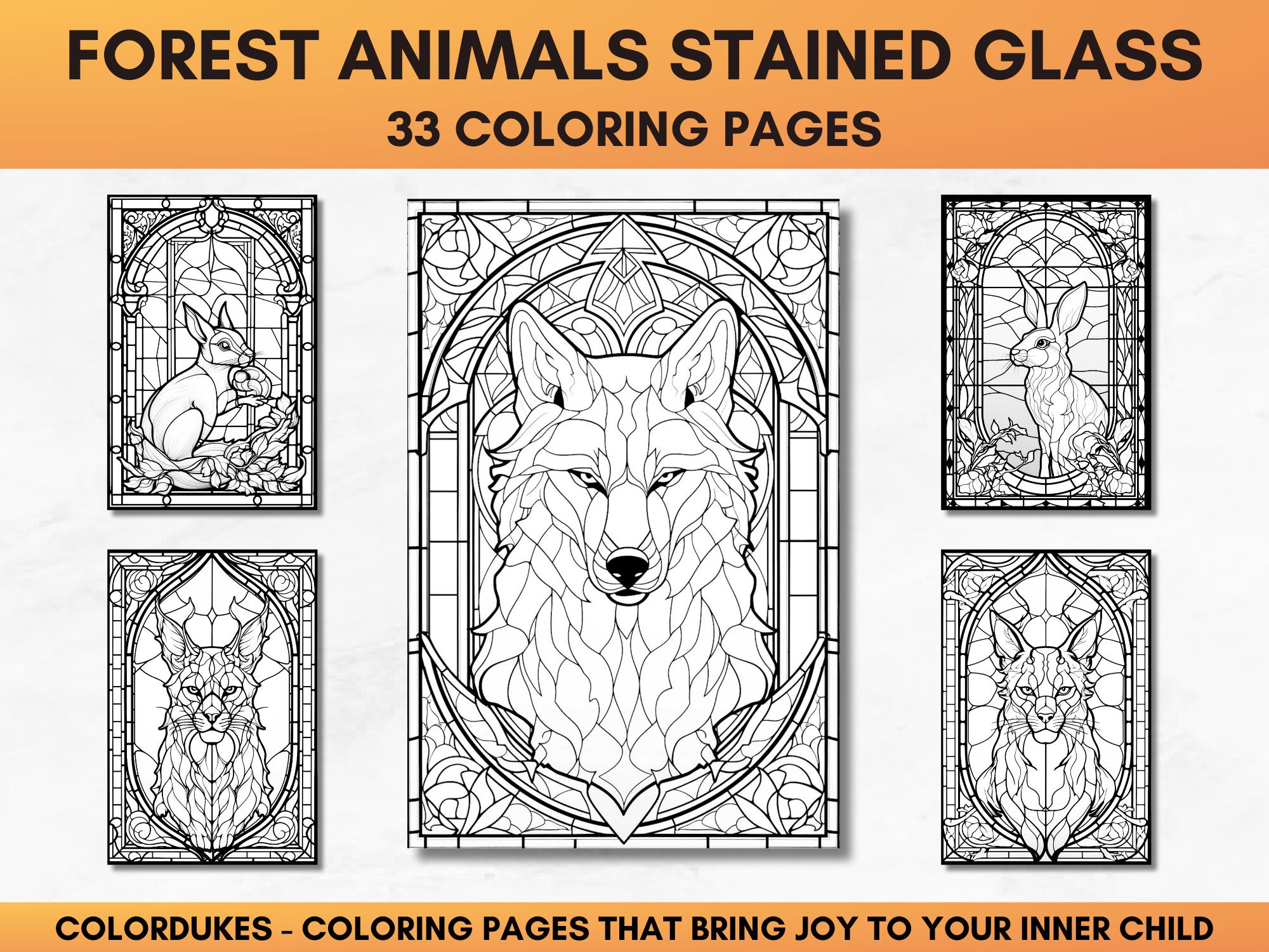 33 Stained Glass Coloring Pages of Forest Animals, Not Grayscale Adult ...