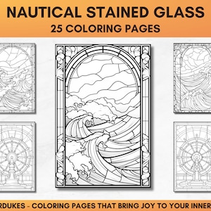 25 Nautical Coloring Pages Stained Glass, Ocean and Sea Coloring Book ...