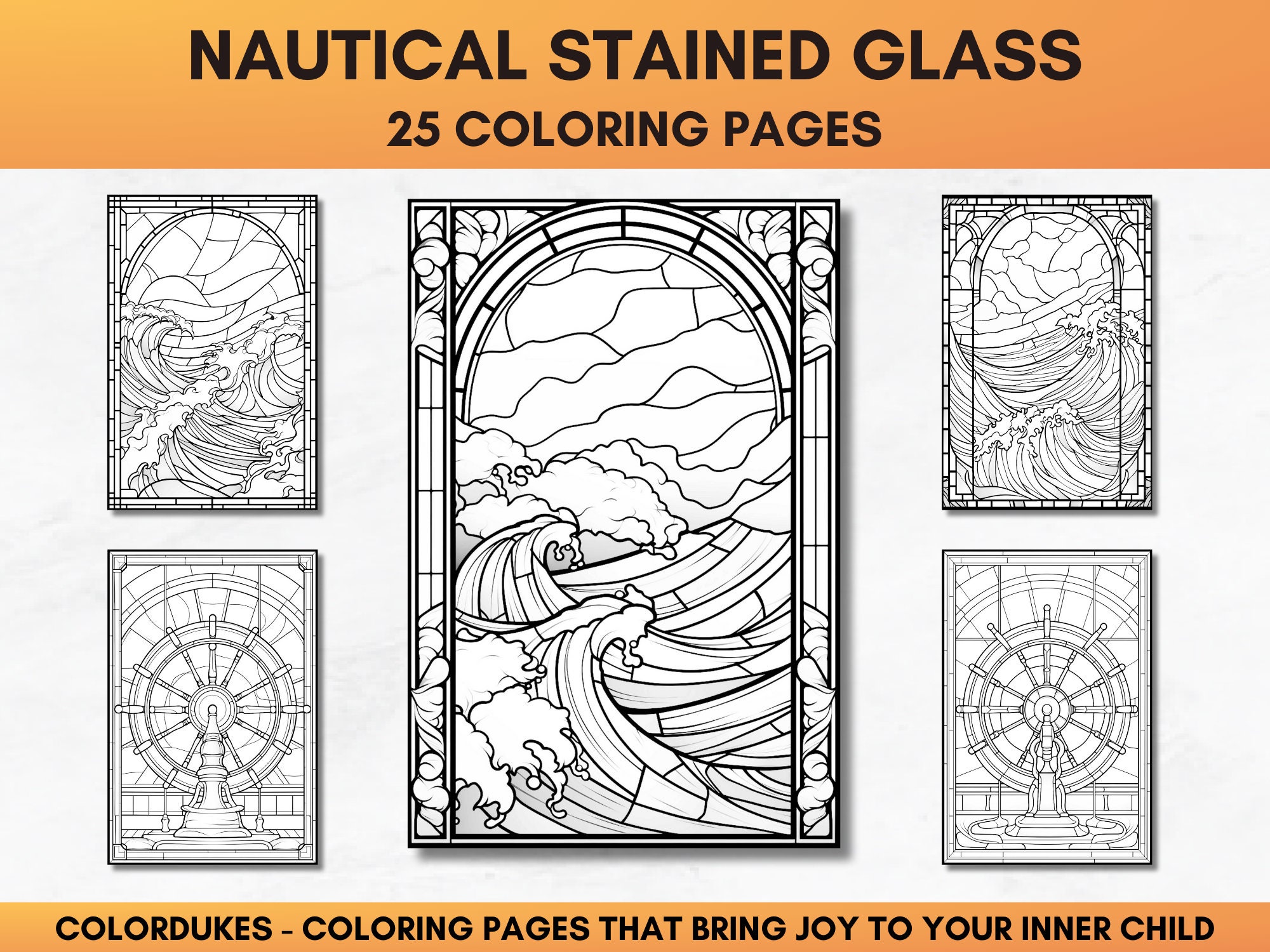 25 Nautical Coloring Pages Stained Glass Ocean and Sea - Etsy