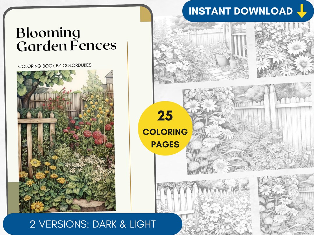 25 Coloring Pages, Country Fences Coloring Book for Adults Grayscale ...