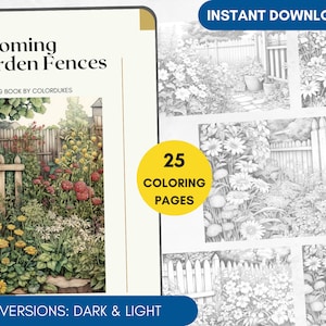 25 Coloring Pages, Country Fences Coloring Book for Adults Grayscale ...