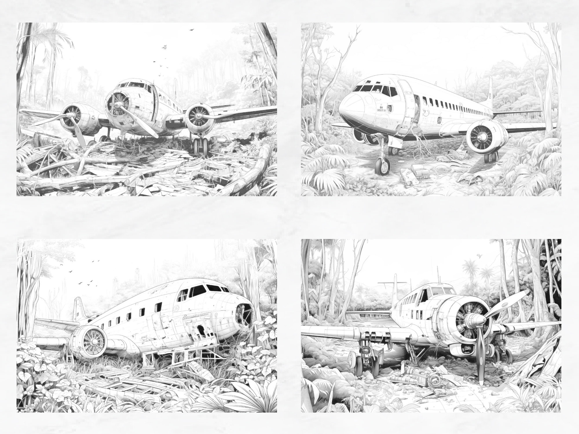 10 Coloring Pages Crashed Planes in Jungle Coloring Book for Adults ...