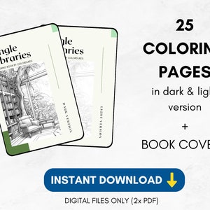 25 Coloring Pages, Jungle Libraries Grayscale Adult Coloring Book, Gift ...