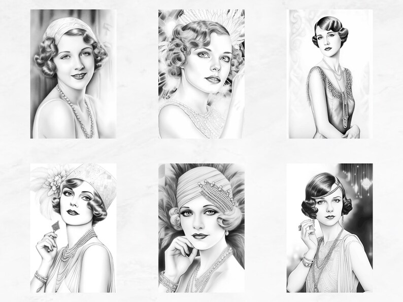 26 Coloring Pages, Party With the Great Gatsby Grayscale Adult Coloring ...