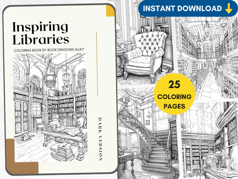 25 Coloring Pages Cozy Libraries Adult Coloring Book - Etsy