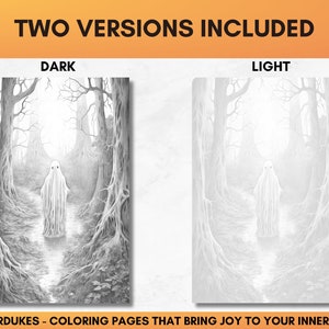 25 Spooky Forest Coloring Pages in Grayscale, Halloween Coloring Book ...